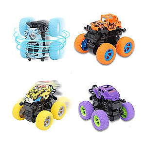 4-Pack Friction-Powered Monster Trucks with 360-Degree Rotation, Durable Toys for Boys and Girls Ages 3-12