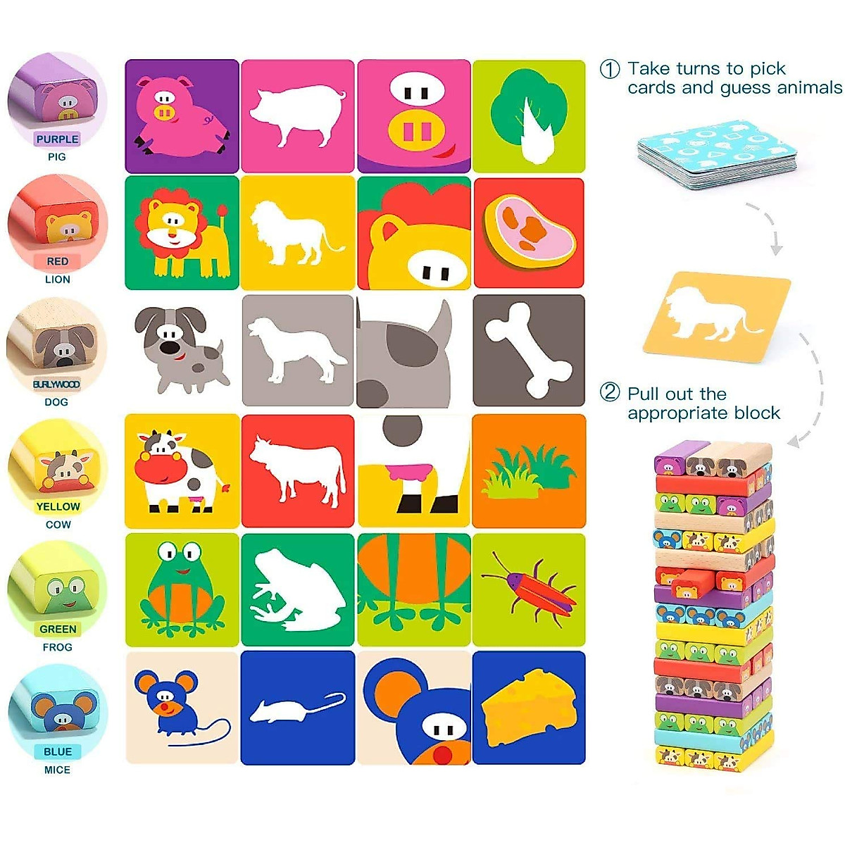 TOP BRIGHT Colored Wooden Stacking Games for Kids Toddler Building Blocks Fine Motor Skills Toy - 51 Pieces with Cards