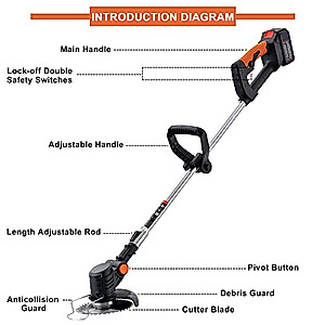 Weed Wacker Cordless Metal Weed Eater Brush Cutter 3 Cutting Capacity 2 Large Batteries for Home Garden Grass Trimming,Weed Cutting and Bush Pruning