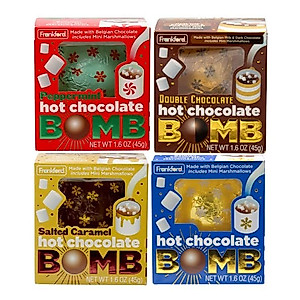 Hot Chocolate BOMB 4 Pack, Flavors include (1) Original Flavor Melting Ball, (1) Salted Caramel, (1) Double Chocolate, & (1) Peppermint Hot Cocoa Easter Basket Stuffer Gift By Frankford Candy