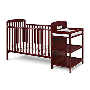HomVent 3-in-1 Convertible Crib and Changer Combo, Baby Crib with Changing Table (Cherry)