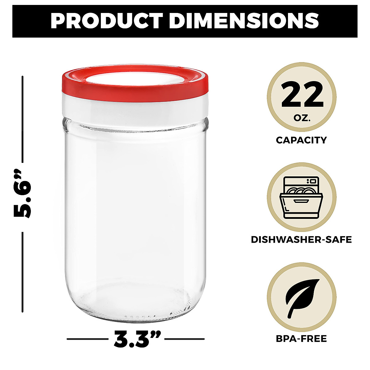 Tribello 22oz Mason Jar Wide Mouth, Canning Jars Perfect To Keep Fresh All Your Homemade Smoothies, Fruit Drinks And Yogurt pack of 2