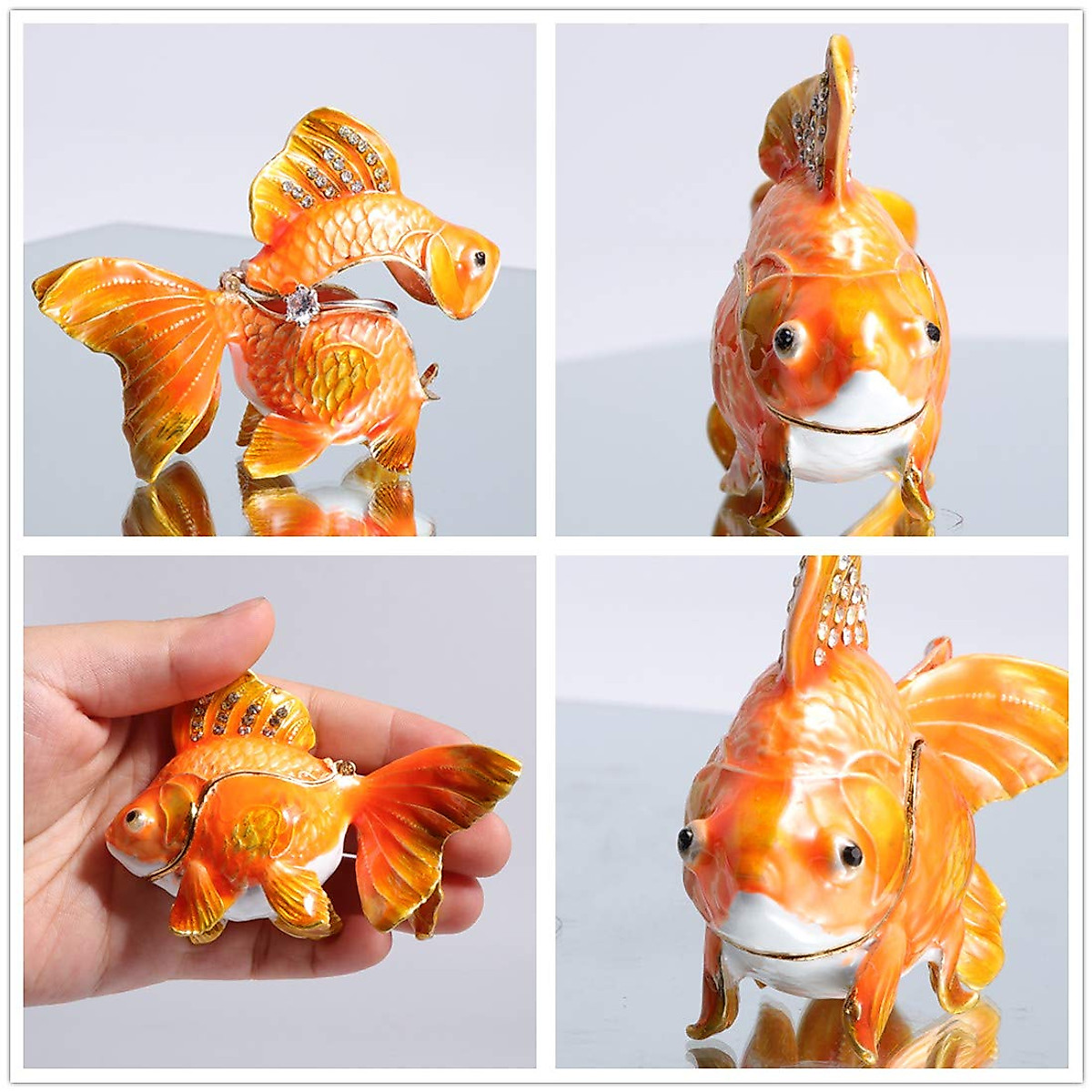 Waltz&F Hand-Painted Orange goldfish Trinket Box Animal Jewelrybox Figurine Collectible Ring Holder