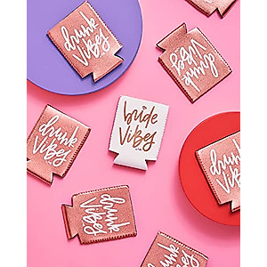 xo, Fetti Bachelorette Party Bride Vibes Can Cooler - White + Rose Gold, 10 Count | Neoprene Holder, Drink Sleeve,Bridal Shower, Engagement Party Decoration and Bride To Be Gift