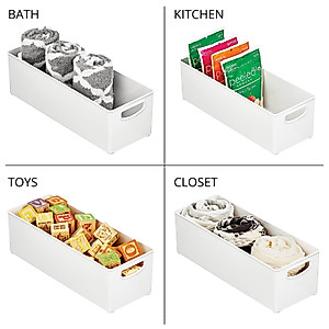 mDesign Plastic Stackable Kitchen Organizer - Storage Bin with Handles for Refrigerator, Freezer, Cabinet, and Pantry Shelves Organization - Food Container - Ligne Collection - 4 Pack - White