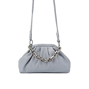 Women's Chain Link Cloud Clutch Bag Dumpling-Shaped Pouch Purse Handbag Ruched Chunky Chain Link Shoulder Handbags (LIGHT GREY)