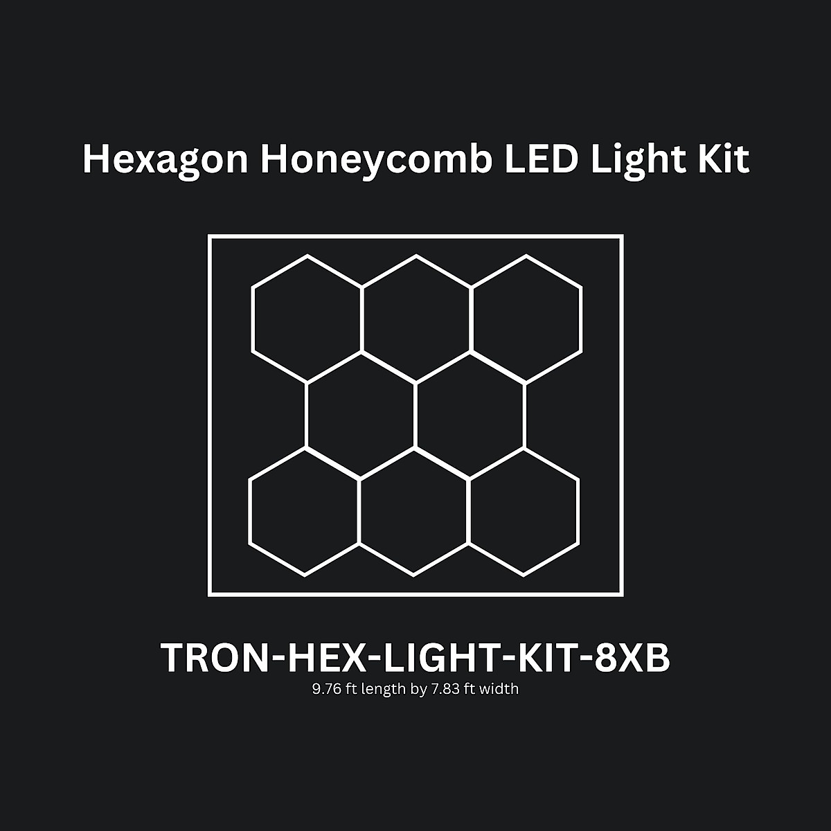 TRON Auto Lab 8X (Eight) Hexagon LED Light Kit, with Border Upgrade, Grid Series, Super Bright Daylight White 6500K, TRON-HEX-LIGHT-KIT-8XB