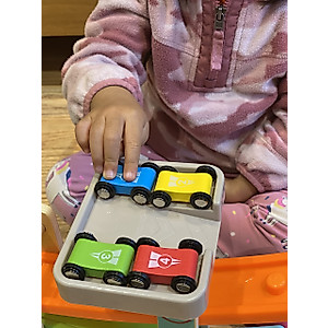 Wooden Car Ramp Race Track Toy - Toddler Car Playset - Replacement Cars 4 Pack - Matching Click Clack Track Vehicles Toddlers -Racing First Sport Cars for 18 Months -Stocking Fillers Stuffers Kids