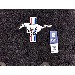 ACC Mats Compatible with 2010-2014 Ford Mustang - 4 PC Black Carpet Floor Mat Set w/Pony Tri-Bar Logo on Front Mats