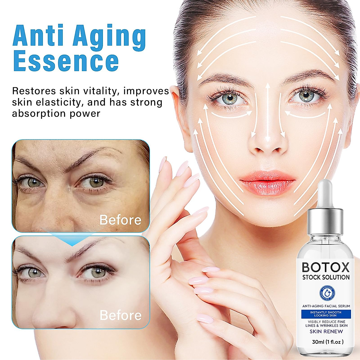 Botox Face Serum, Botox Stock Solution Facial Serum with Vitamin C & E, Instant Face Lift & Anti Aging Serum, Boost Skin Collagen, Reduce Fine Lines, Wrinkles, Plump Skin