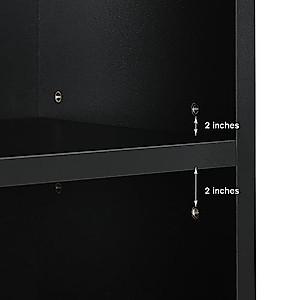 VKKILPEE Slim Media Tower Rack with Adjustable Shelves, 8-Tier Tall Narrow Storage Cabinet CD Display Rack Bookshelf, Multifunctional Double-Decker Bookcase for Home Office & Apartment, Black