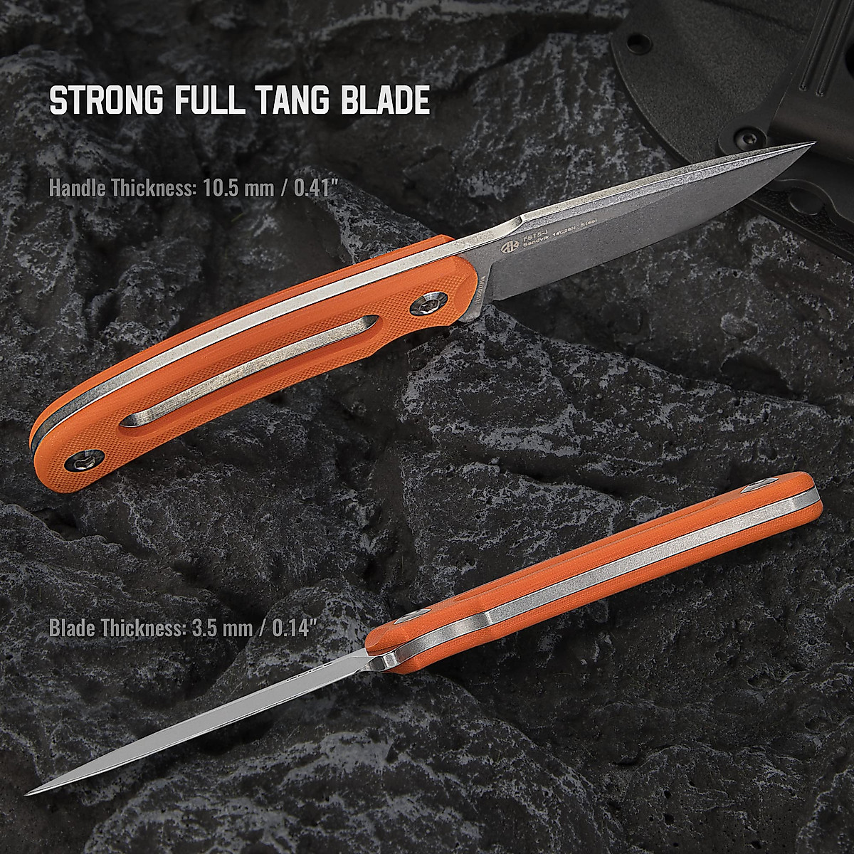 Ruike Survival Hunting EDC Fixed Blade Knife With Sheath,Small Lightweight,14c28n Full-Tang, Bushcraft BowieTactical Camping Gear For Men,Defense Top Horizontal Stainless Steel,Carry Kydex Blet, F815