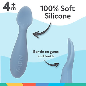 Nuby Silicone Mini Spoons - (2-Pack) Baby-Led Weaning Spoons for Babies - 4+ Months - Blue