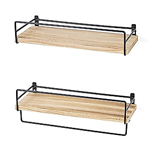 SODUKU Floating Shelves Wall Mounted, Wall Wood Storage Shelf for Kitchen Bathroom Bedroom Set of 2 Carbonized Black