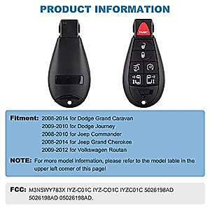 ECCPP 1X Key Fob (Shell Case) Replacement for Uncut Keyless Entry Remote 08-14 Chrysler 300/ Dodge Journey Grand Caravan/Jeep Commander Grand Cherokee/Volkswagen Routan M3N5WY783X IYZ-C01C