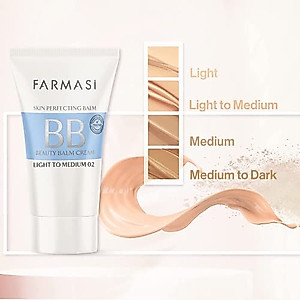 FARMASI Make Up BB Cream Beauty Balm, Full-Coverage Foundation, Concealer, Moisturizer BB Cream for All Skin Types, 1.7 fl. oz. / 50 ml (Light to Medium)