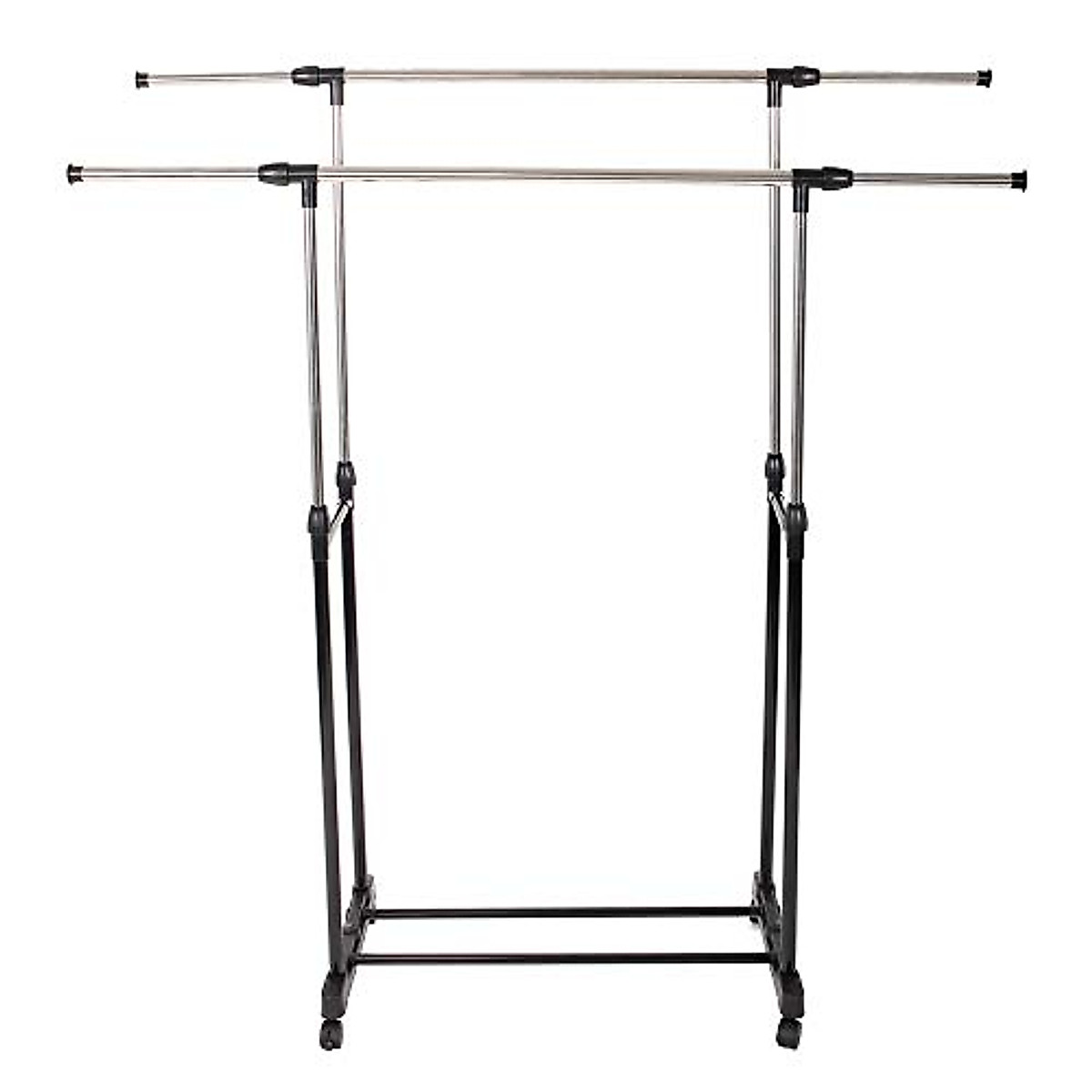 Simply-Me Clothes Garment Rack Rolling Portable Hanging Rack,Double Rail Adjustable Extendable Hanger Rail Stand Collapsible Clothing Rack Shelf with Lockable Wheel,Black & Silver