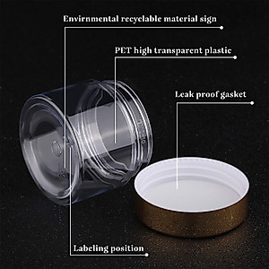 SATINIOR 36 Pieces Plastic Jars with Lids Round Clear Container Leak Proof Airtight Cosmetic Small Empty Jars for Lotions Ointments Travel Toiletries Creams Make up Storage(2 oz,Gold)
