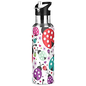 xigua Ladybug Water Bottle Double Walled Stainless Steel Leak Proof Thermo Flask for Sports Gym Cycling Outdoor,20 oz.
