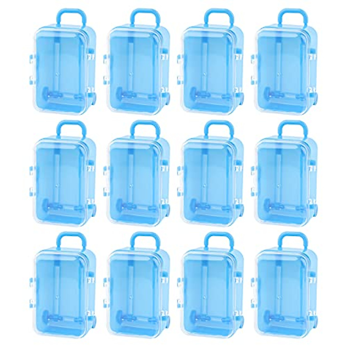 Framendino, 12 Pack Blue Mini Travel Suitcases Box Plastic Candy Boxes Gift Box Transparent Tiny Jewelry Storage Cases for Wedding Party Decorations