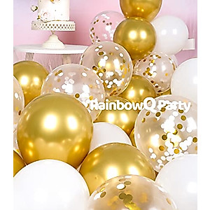 Metallic Shiny Gold and White Balloons 10 Inch White Gold Confetti Balloons 12 Inch 68PCS Latex Helium Chrome Party Decoration Balloon Set