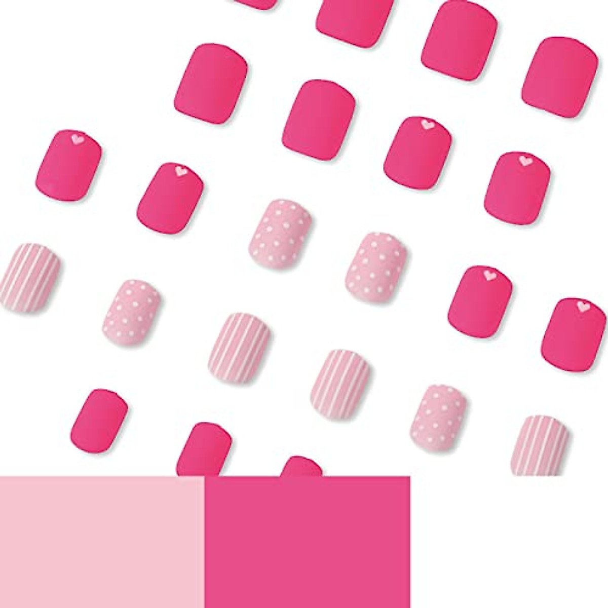 Gifts for Valentine`s Day Short square BARBIE Pinks Nails with love pattern, women Press on nail fashion false nail (BARBIE Pink)