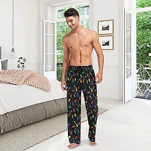 Ollabaky Christmas Pajama Pants for Men Xmas Light Bulb Men's PJs Bottoms Sleep Lounge Pants with Pockets, XL