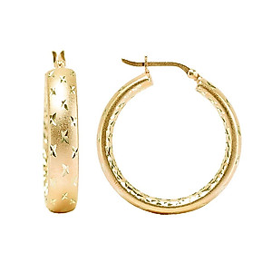 LeCalla Sterling Silver Jewelry 14K Gold-Plated Diamond-Cut Hoop Earring for Women 30MM