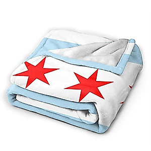 ZJHFSGMY Chicago City Flag Super Soft Warm Fleece Blanket, Comfortable Flannel Blanket, Four Season Blanket Suitable for Bedroom Bed and Sofa, White1, 60Inx50In