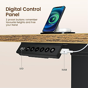 Rolanstar L Shaped Standing Desk with LED Light and Power Outlet, Dual Motor Height Adjustable Electric Standing Desk with Monitor Stand & Keyboard Tray, 61.2" Sit Stand Desk Rustic Brown