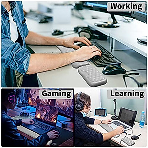 Giecy Keyboard Wrist Rest,Keyboard Pad Upgrade Enlarge Gel Memory Foam Set Keyboard Rest Cushion Support for Office, Computer Laptop Comfortable Lightweight for Easy Typing Pain Relief, Grey