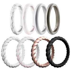 ROQ Silicone Rubber Wedding Rings for Women, Thin Braided Point Stackable Rubber Silicone Wedding Band, Bridal Jewelry Set, Anniversary Rings, Promise Ring, Multi Packs, Multi Colors, 4 UK, Silicone,