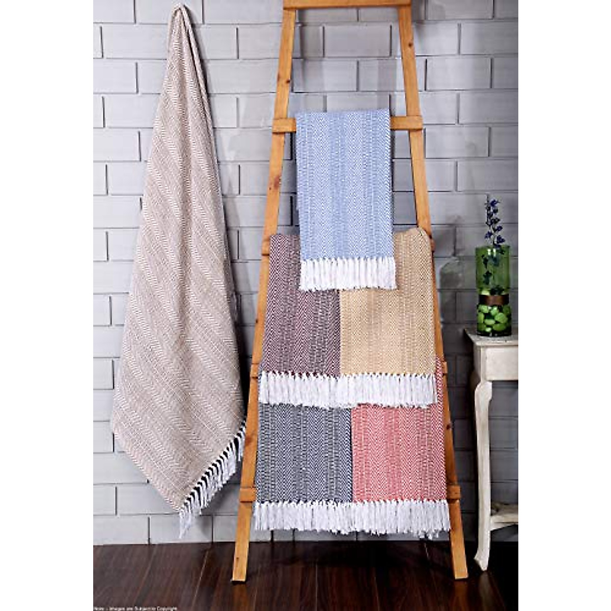 Cotton Hand Woven Soft Cozy Warm Throw Blankets Set of 2 50x60 Inches All Season Light Weight Couch Chair Bed Decorative Herringbone Weave (Burgundy)