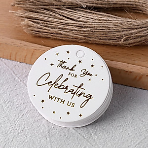 SallyFashion 120PCS Thank You Gift Tags, Round Gift Tags Paper Tags 2 Inch Circle Labels with String for Party Birthday