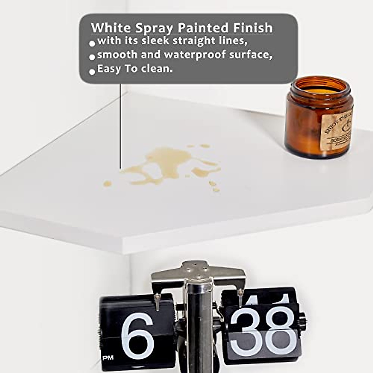 POCURBAN 12" Floating Corner Shelves Set of 3,Wall Mounted Storage Shelf with White Painted Finish for Small Plant, Photo Frame, Toys TV Accessories, Speaker, Cable Box, Game Console and More