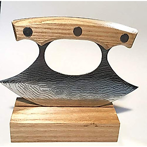 Arctic Circle Alaska Ulu Wood Handle Dipper Design Forged Damascus Blade Wood Stand