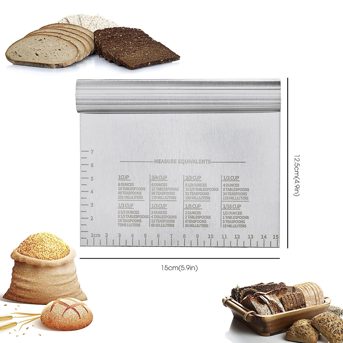 2PCS Bench Dough Scraper Cutter, LCCOWOT Stainless Steel Kitchen Food Scraper Chopper with Matched Protective Cover, 6 inch Bench Knife for Banking & Cooking (2Pack, Silver)