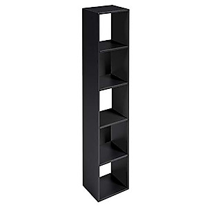 FALKK Furniture 5-Tier Shelf – Natural Wood Tall Bookshelf – Minimalist 5-Tier Bookshelf for Living Room, Office, Bedroom – Eco-Friendly Reforestation Wood Bookshelf (Black)