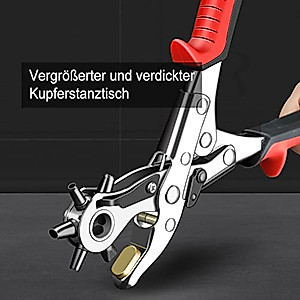 AIRAJ Pro Belt Hole Puncher for Leather,6 Multi-Hole Sizes Revolving Punch Plier Kit for Watch Bands, Straps, Dog Collars, Saddles, Shoes, Fabric, DIY Home or Craft Projects, Heavy Duty Rotary Puncher
