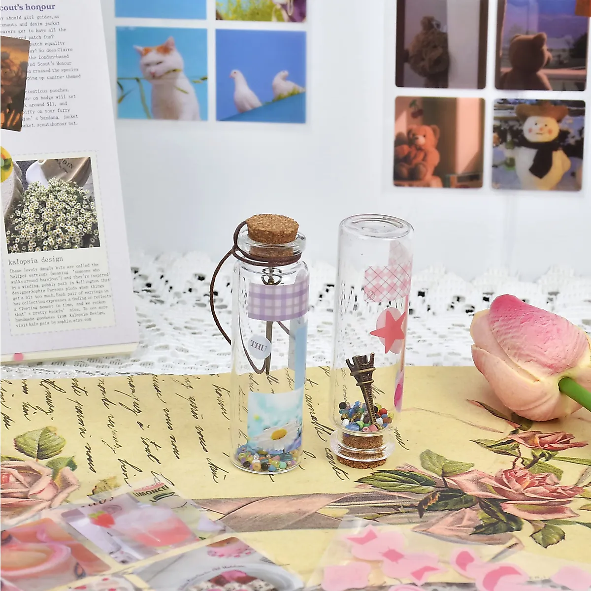 DAPUTOU 2000PCS Scrapbook Stickers,Butterfly Stars Ribbon Letter Flowers Scrapbooking Stickers Kit Transparent for Holiday Scrapbook Supplies Aesthetic Craft Junk Journal Planners 100-Sheets