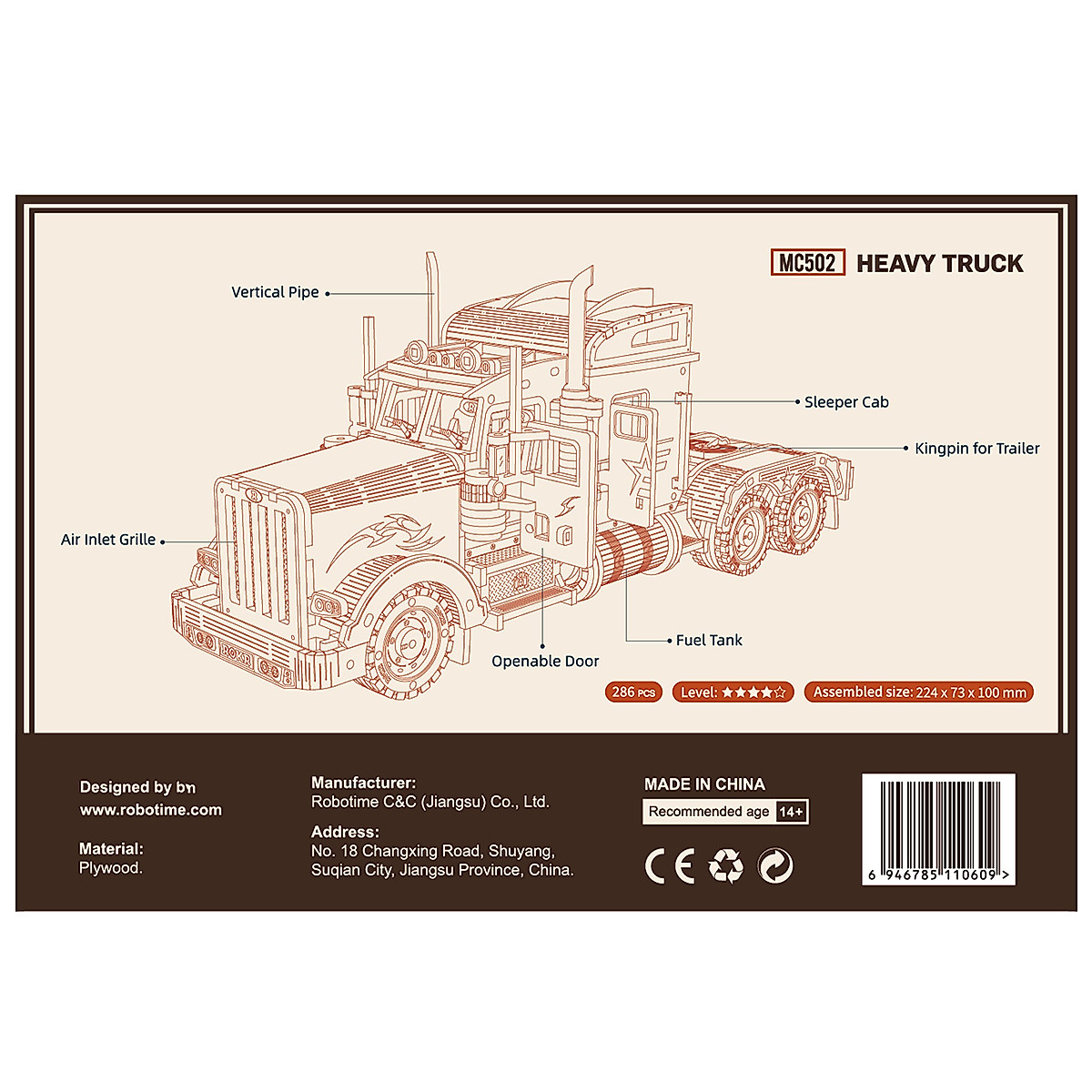rowood Model Car Kit to Build,3D Wooden Puzzle, Scale Mechanical Vehicle Model Building Kits, Best Toys Gift for Adults & Teens - Heavy Truck