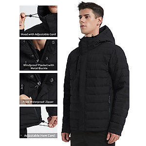 Lesmart Mens Down Jacket Hooded Puffer Jacket Lightweight Water-Resistant Winter Down Coat Black M