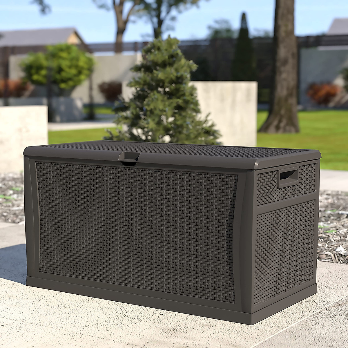 Flash Furniture 120 Gallon Plastic Deck Box - All-Weather Patio Storage and Organization for Throw Pillows, Pool Toys or Garden Tools