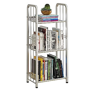Azheruol Bookshelf Storage Shelf Small Bookcase Freestanding Storage Stand for Living Room, Bedroom, Kitchen Rust Resistance, Easy Assembly Free Combination Multi-Functional Organizer (3 Tiers, White)