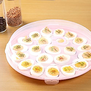 HANSGO Deviled Egg Platter, Pink Deviled Egg Containers with Lid Plastic Deviled Egg Keeper Platter Carrier for Holiday Season Table Party, 22 Egg Slots