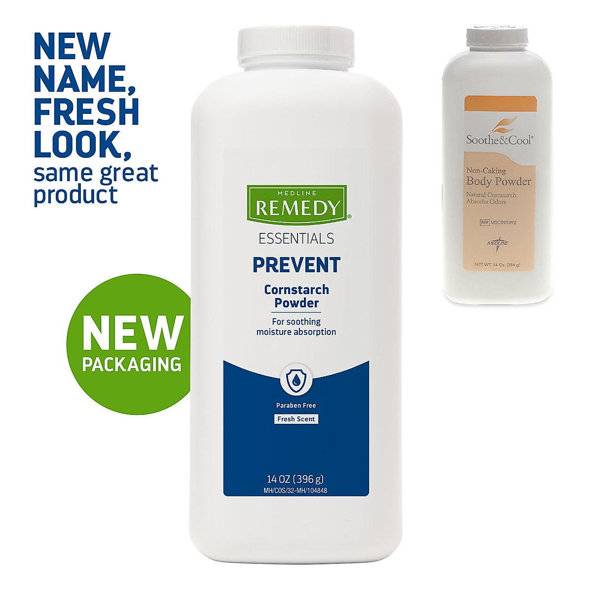 Medline Remedy Essentials Cornstarch Powder (14 oz Bottle), Fresh Scent, Talc Free, Shaker Top, Skin Care, Absorbs Sweat, Soothes, Reduces Friction & Chafing, For Adults, Feet, Groin