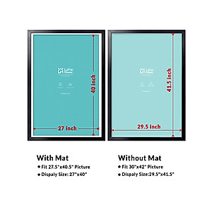 LaVie Home 30 x 42 Poster Frame Black, Display Pictures 27x40 with Mat or 30x42 Without Mat, Stable and Sturdy Picture Frame and Polished Plexiglass, Horizontal and Vertical Format of The Wall（1 Pack）