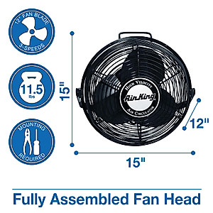 Air King 9312 Powder-Coated Steel Multi-Mount Wall Fan, Black