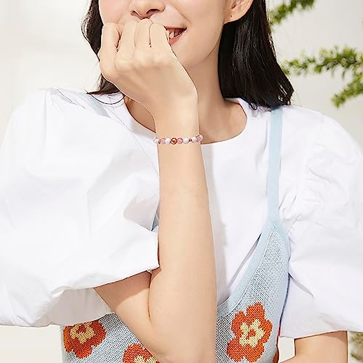 Lava Rock Pink Zebra Jasper Bracelet, Stress Relief Yoga Relaxation Bracelets, Natural Crystal Stone Healing Spiritual Bracelet,Adjustable Beaded Bracelet, Anti Anxiety Happy Mood Bracelet for Women, Bring Good Luck Gift (Beaded Bracelets)