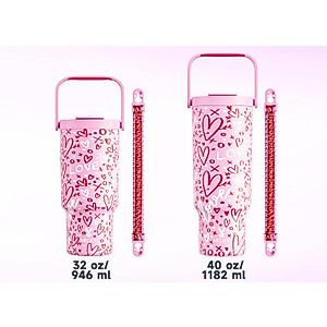 Meoky 40 oz Tumbler with Handle and Straw, Insulated Water Bottle, Stainless Steel Travel Mug, Keeps Cold for 34 Hours, 100% Leak Proof, Fits in Car Cup Holder (Fancy)